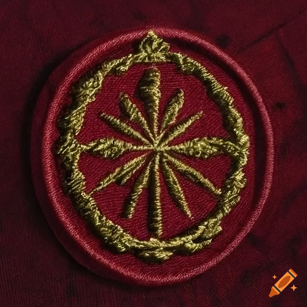 Gold first order symbol on red fabric on Craiyon