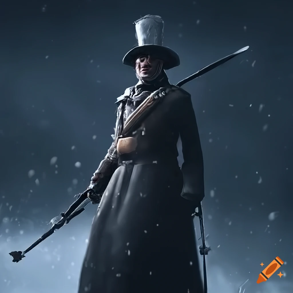 Long-angle shot of a massive victorian army marching through snowstorm ...