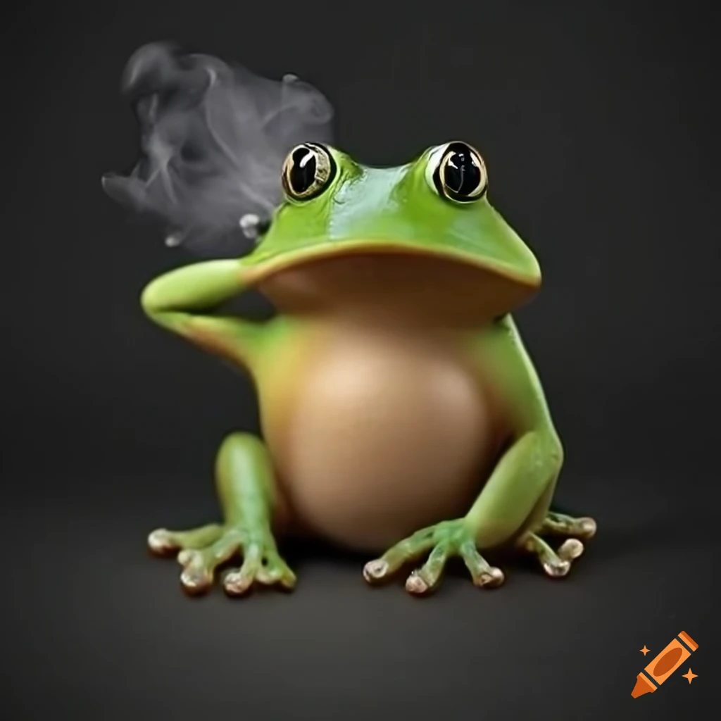 Funny image of a frog smoking