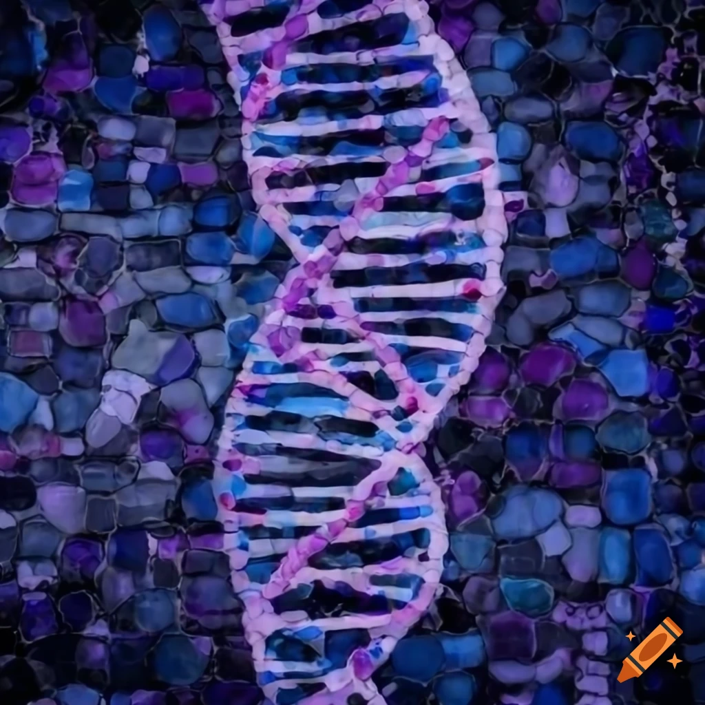 Mosaic painting of dna model on marble background