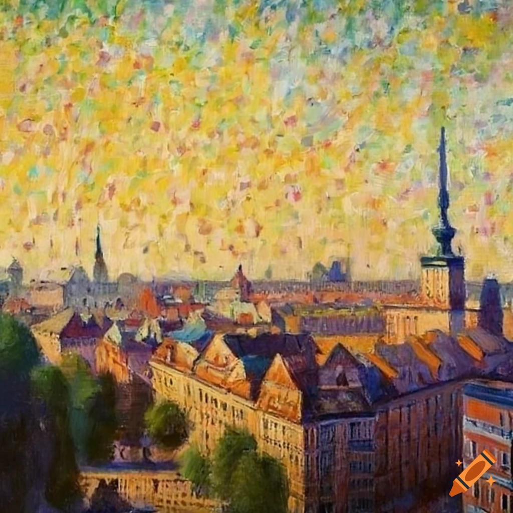 Seurat-style view of warsaw from the praga side on Craiyon