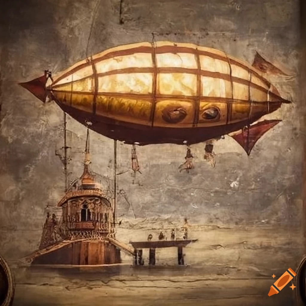 Ancient egyptian steampunk airship fresco