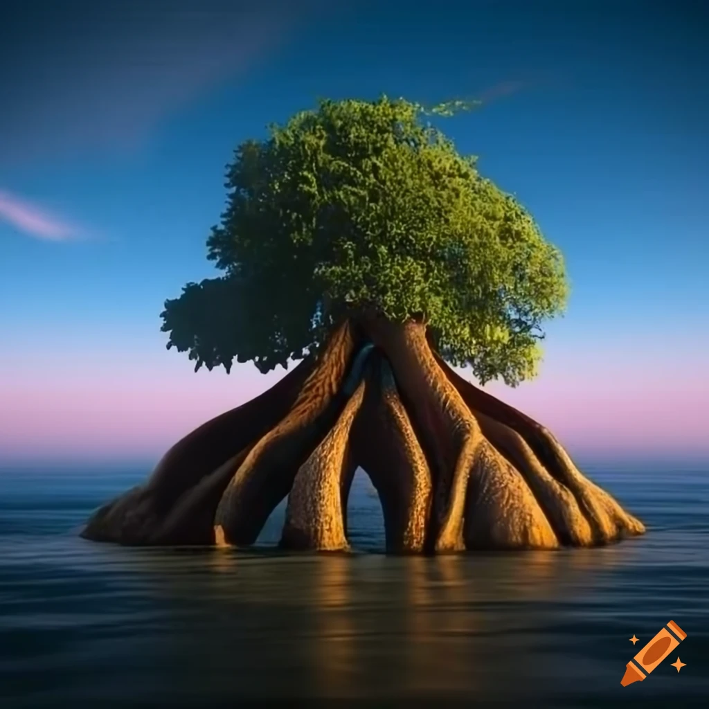 Image of a majestic ceiba tree with Neptune in the background on Craiyon