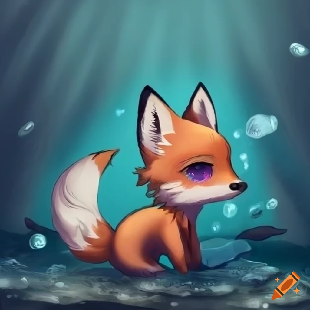 Chibi baby fox in yellow raincoat under rain in a vibrant fantasy ...