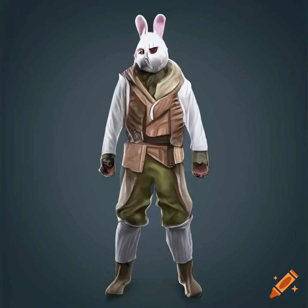 Realistic white rabbit in ranger clothes