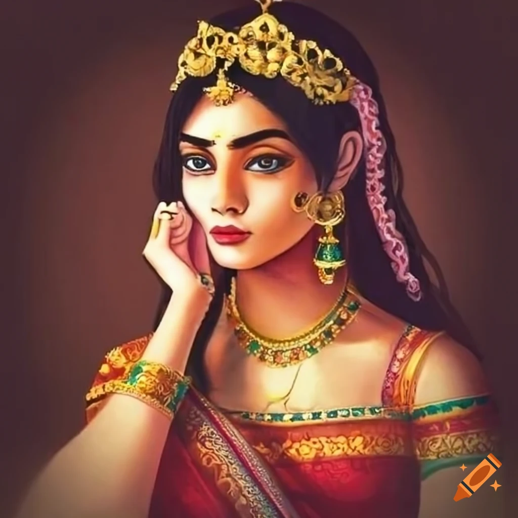 Illustration of an Indian princess lost in thought on Craiyon