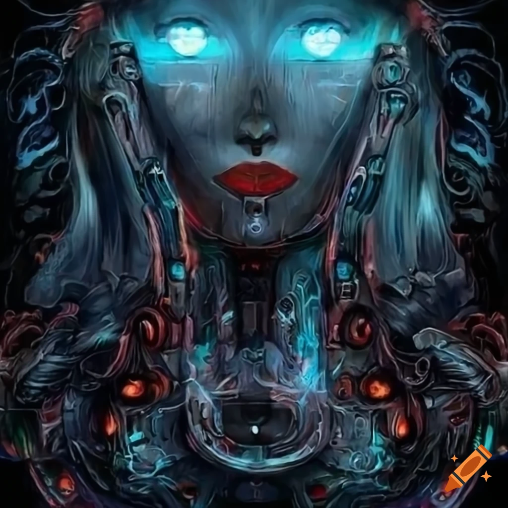 Renaissance painting of a robot God in a cyberpunk setting on Craiyon