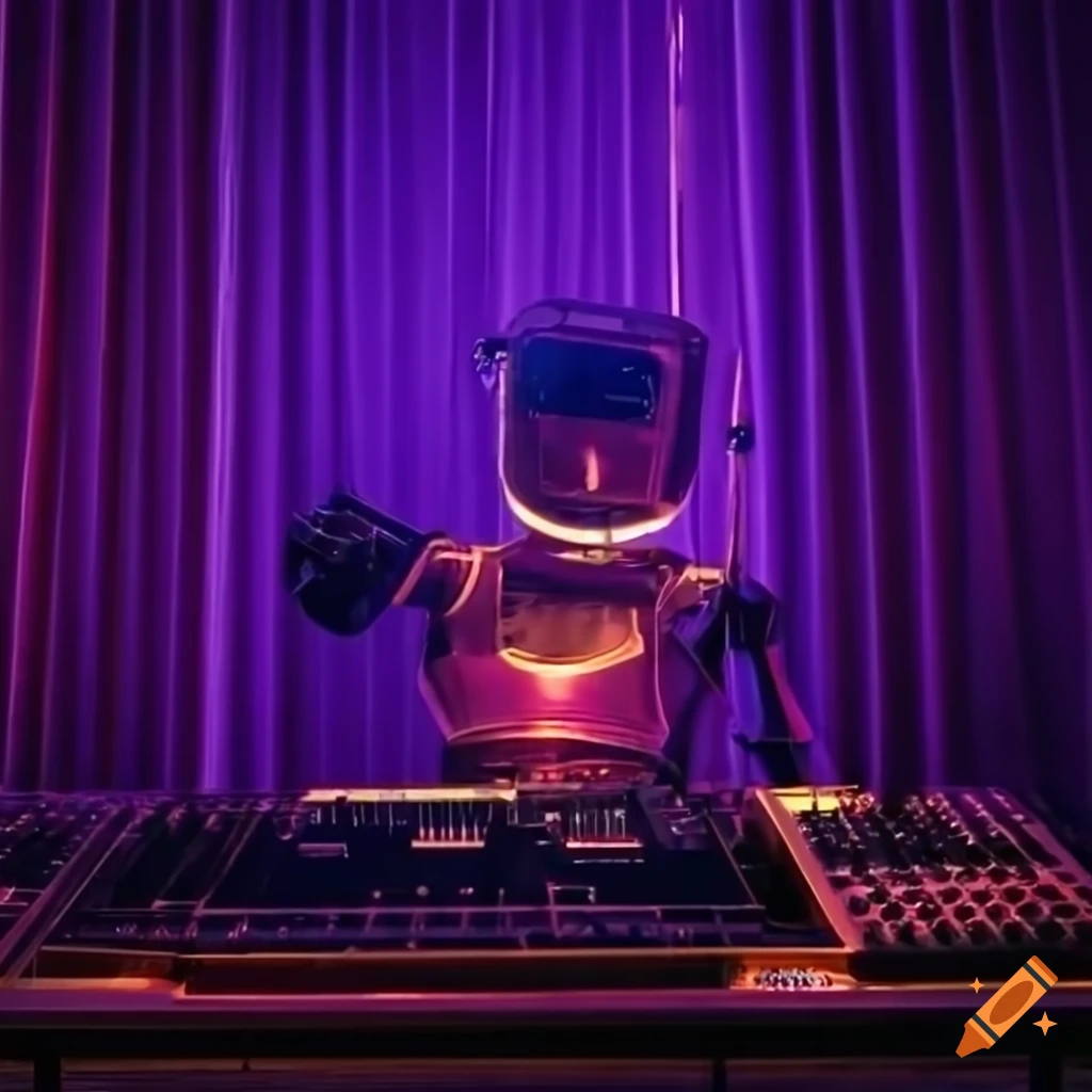 80s female robot playing a synthesizer on Craiyon