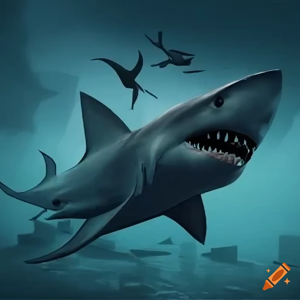 Shark lurking in a sunken city on Craiyon