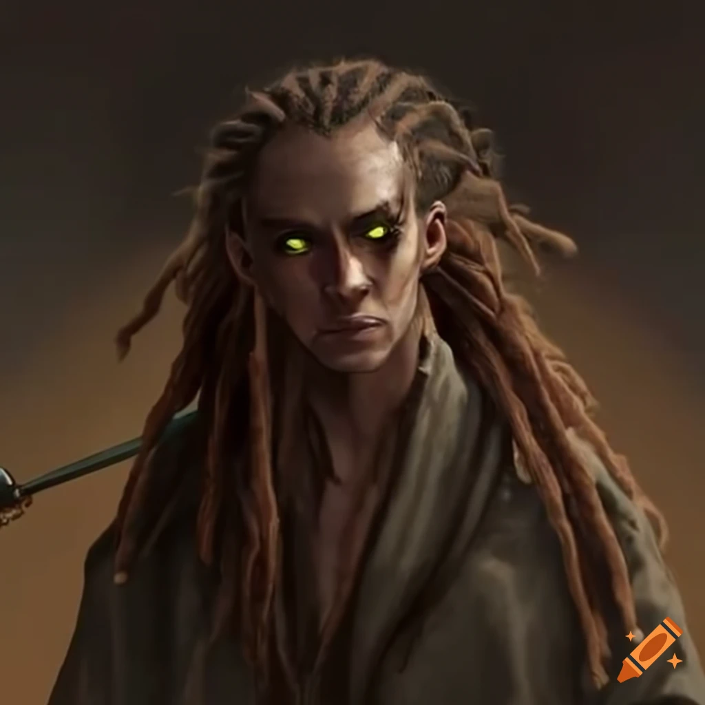 Image of a male fantasy character with dreadlocks and a crossbow on Craiyon
