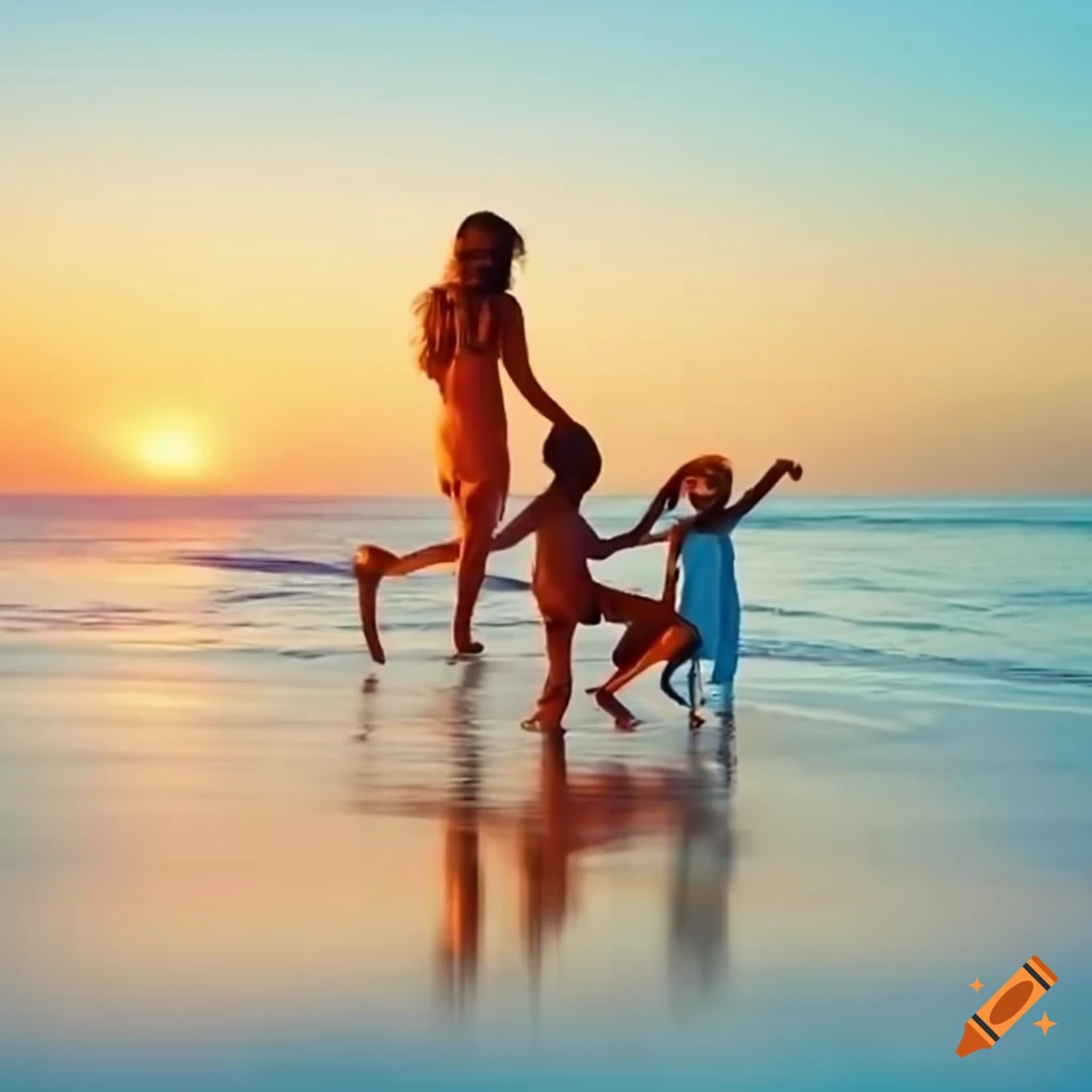 Family playing at the beach