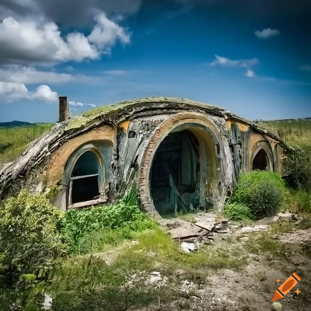 Realistic depiction of an abandoned hobbit house