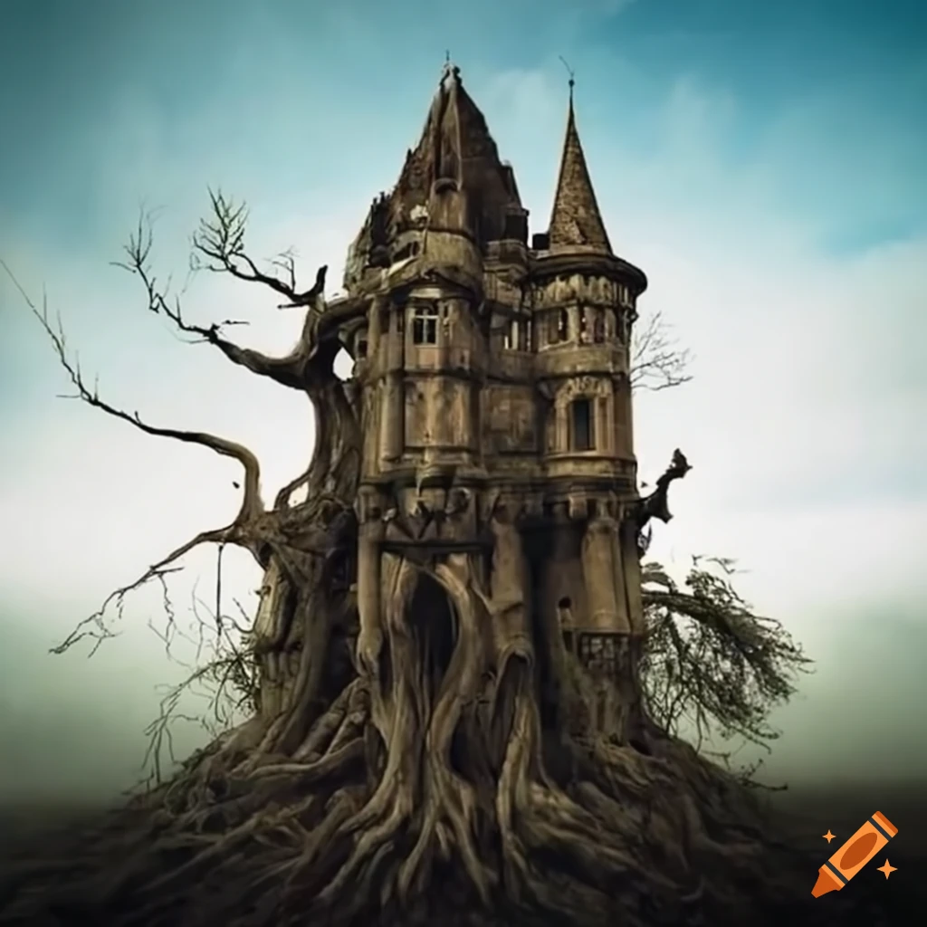 Image of a tree with a castle built on it on Craiyon