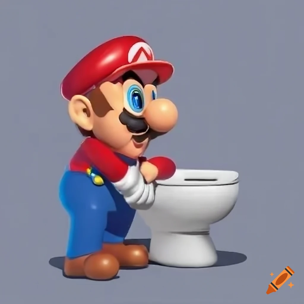 Mario pointing at a toilet on Craiyon