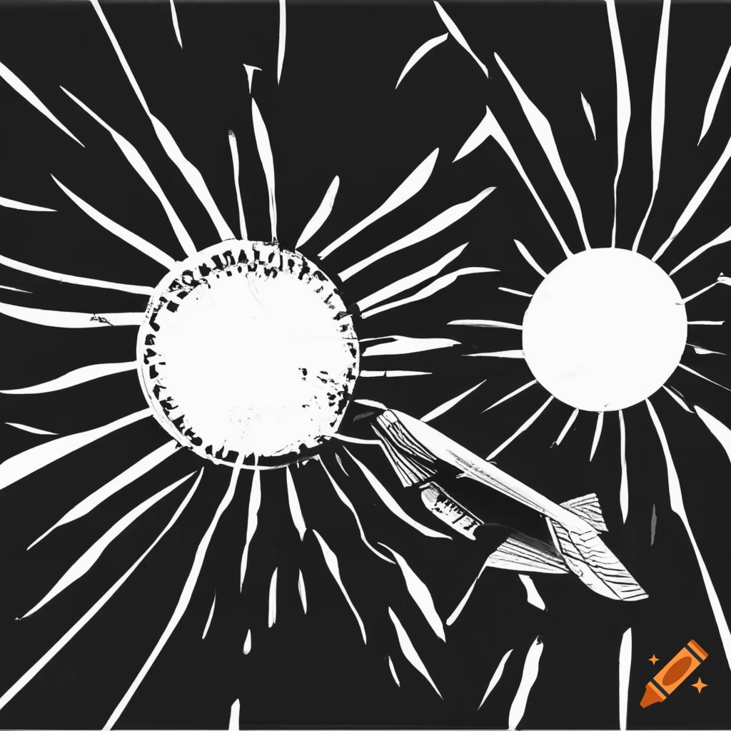 Black and white woodcut print of 70s science fiction dyson sphere ...