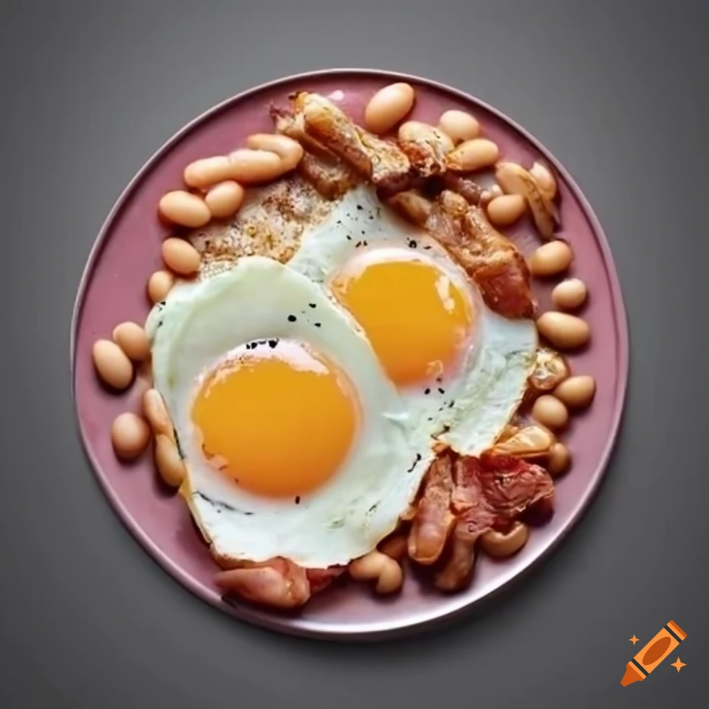 Delicious breakfast with bacon, eggs, and beans