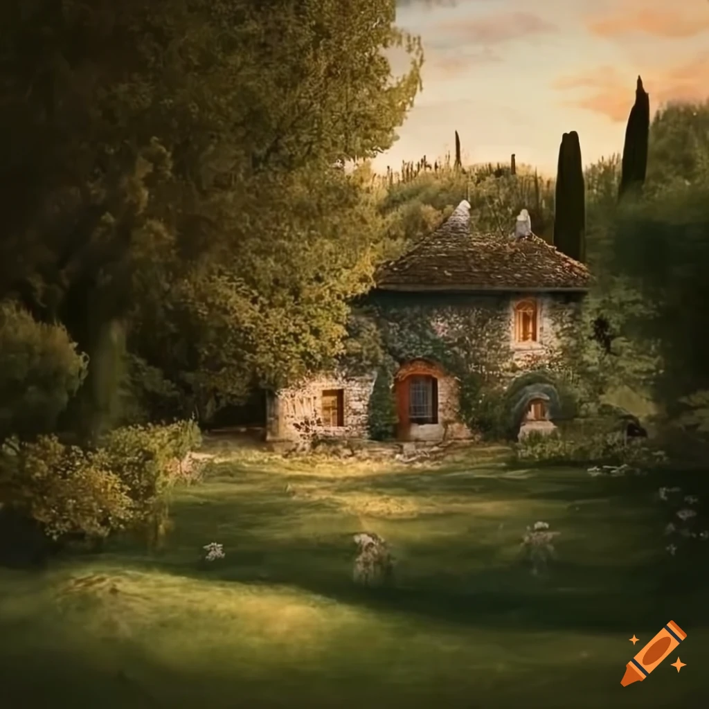 Photo realistic cottagecore house in Tuscany countryside on Craiyon