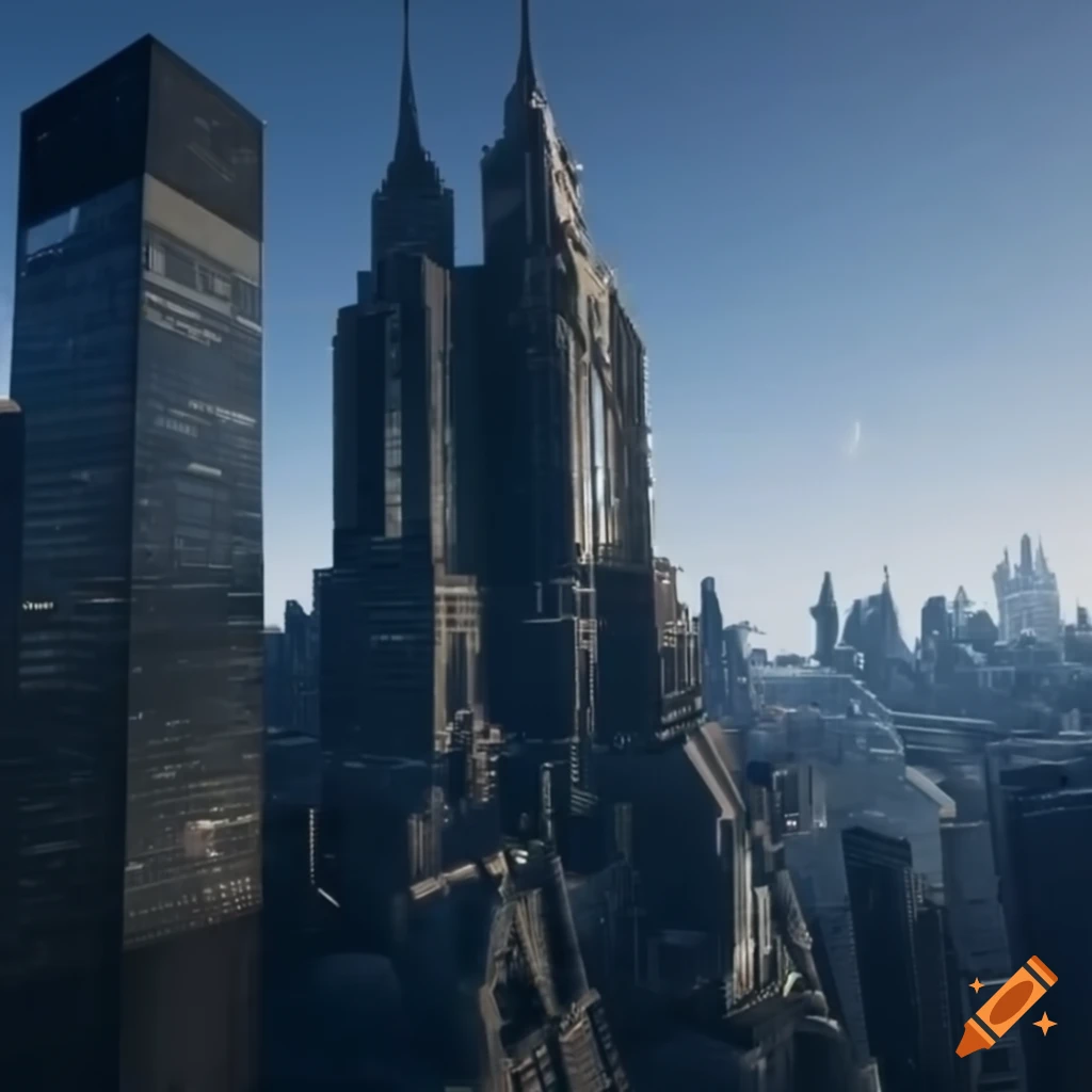 Sci-fi skyline with futuristic skyscrapers