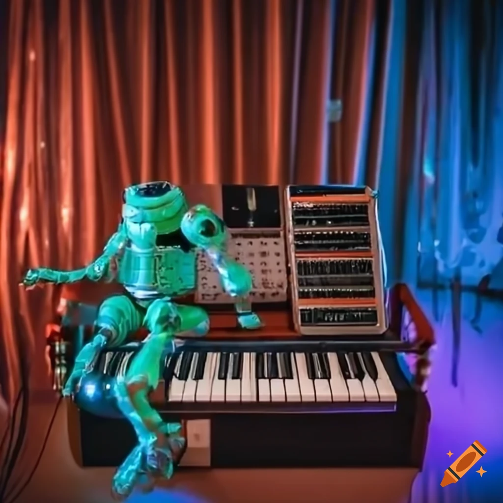 Robot monster playing synthesizer on stage on Craiyon