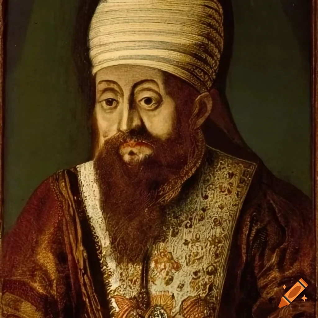 Oil painting of a european muslim emperor