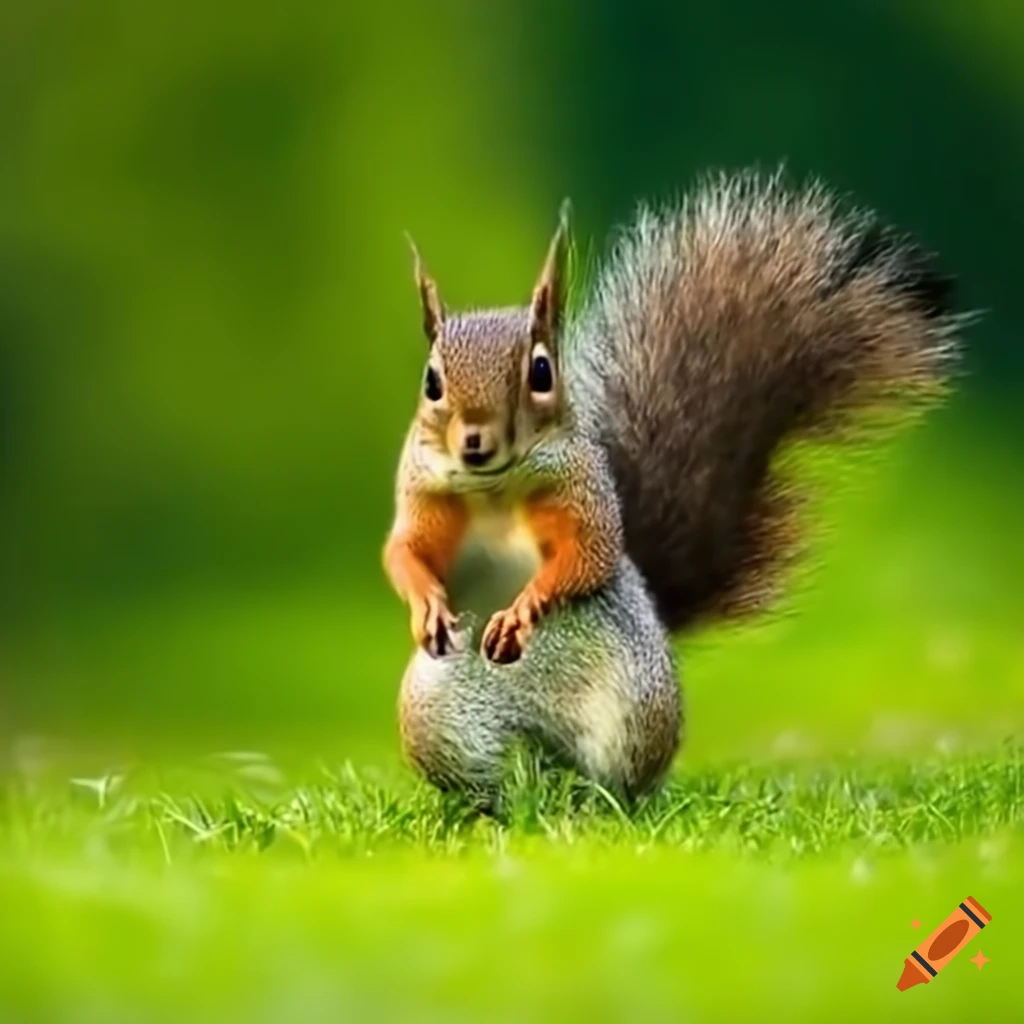 Squirrel running on green grass on Craiyon