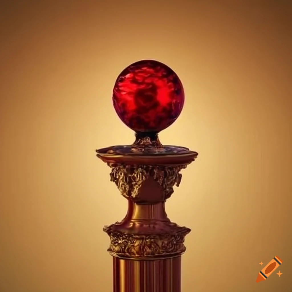 Glowing red orb on a golden pedestal