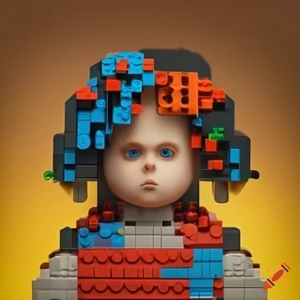 Painting of a child playing with lego-style figures on Craiyon