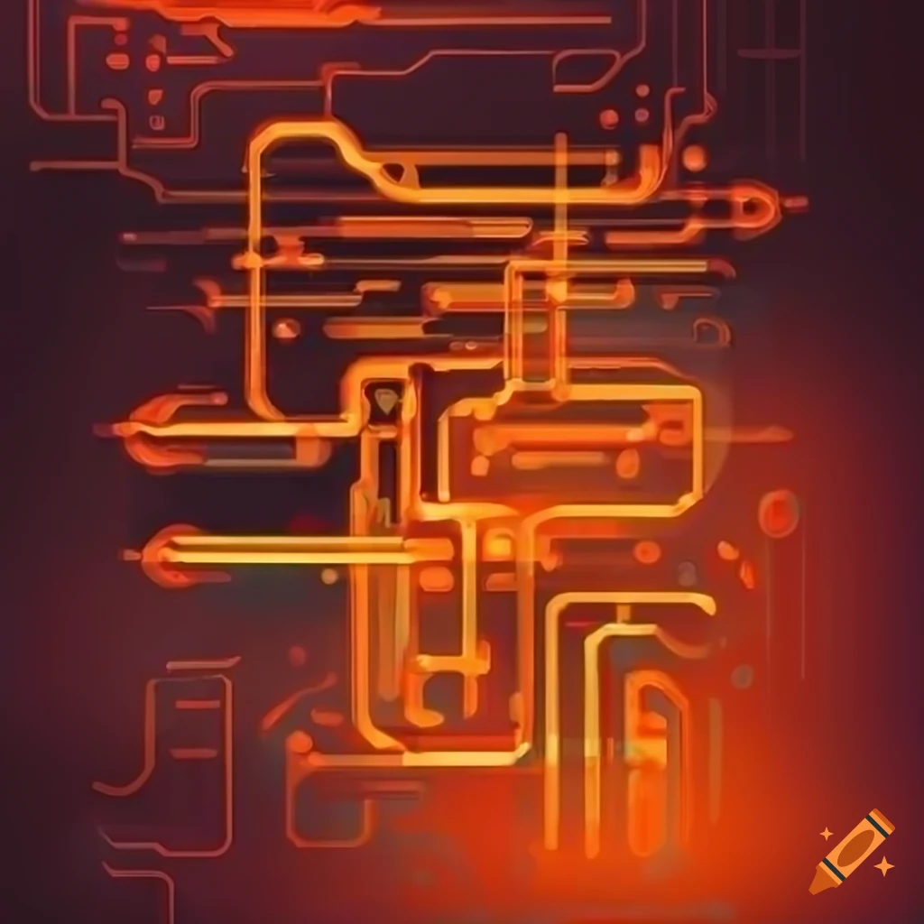 Abstract artwork of glowing circuit boards and microchips on Craiyon
