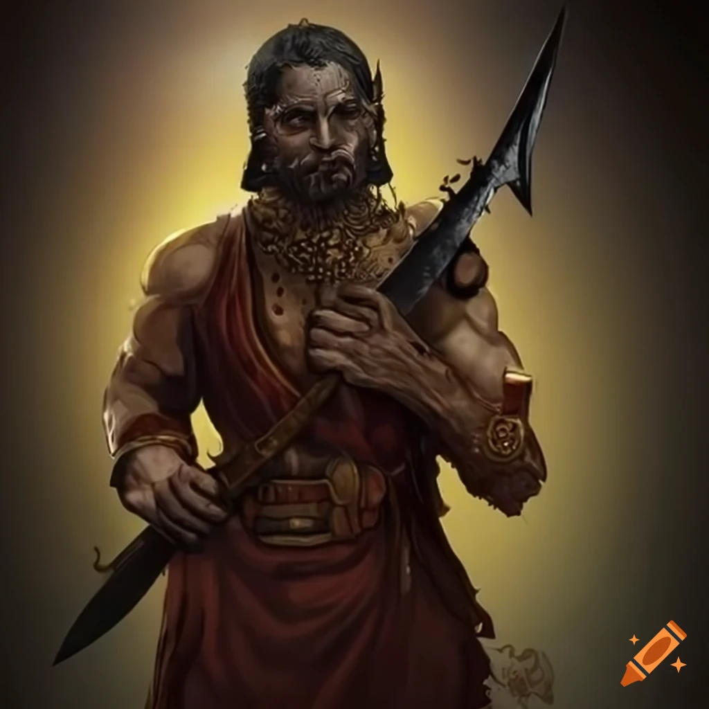 Depiction of a man with a weapon in ancient times