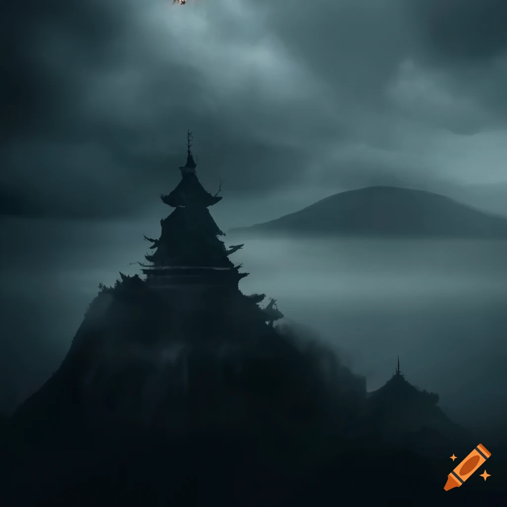 Dark fantasy castle on a stormy seafront on Craiyon