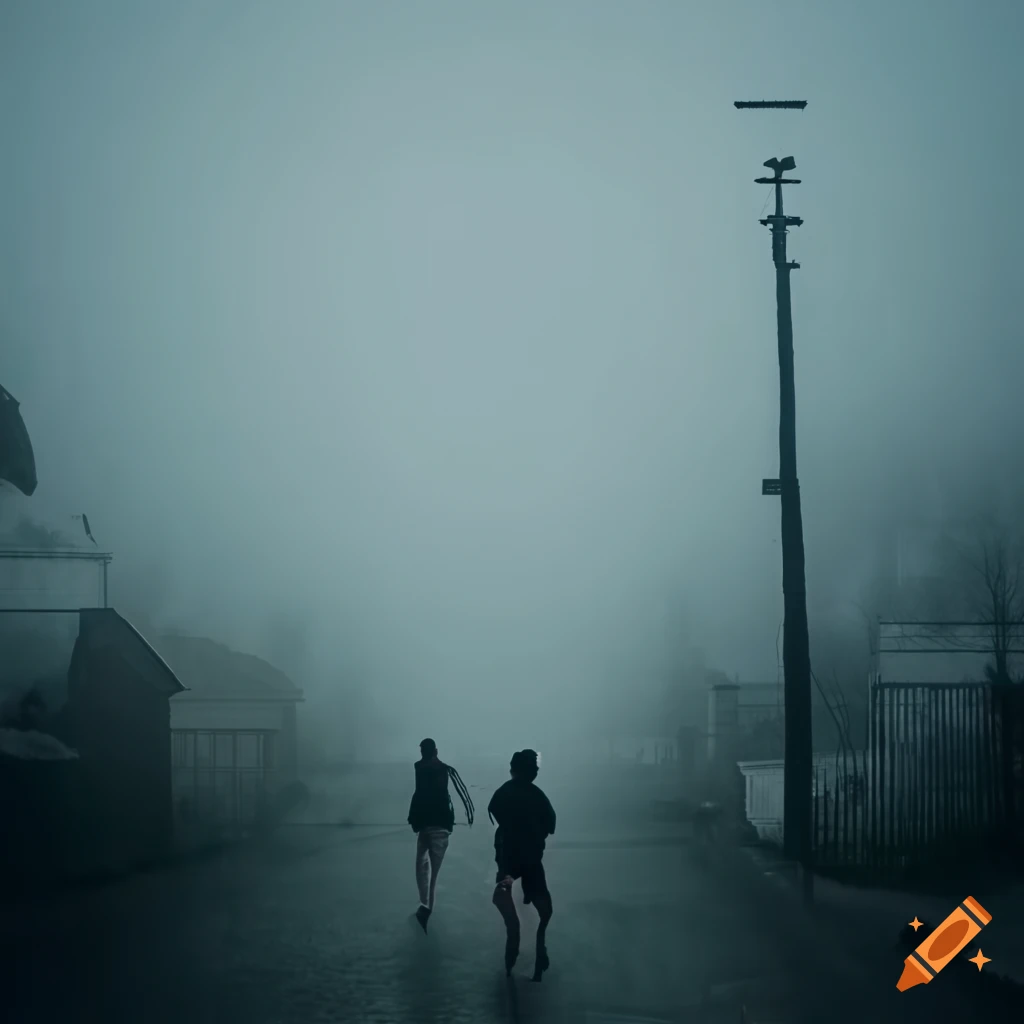 Vintage photo of people in a foggy neighborhood on Craiyon