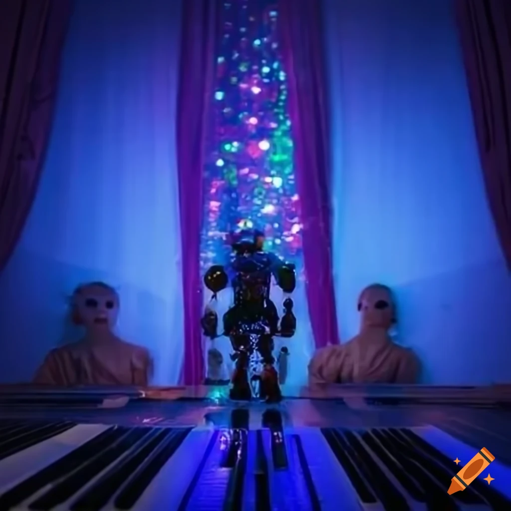 Robot monster playing synth underwater on Craiyon