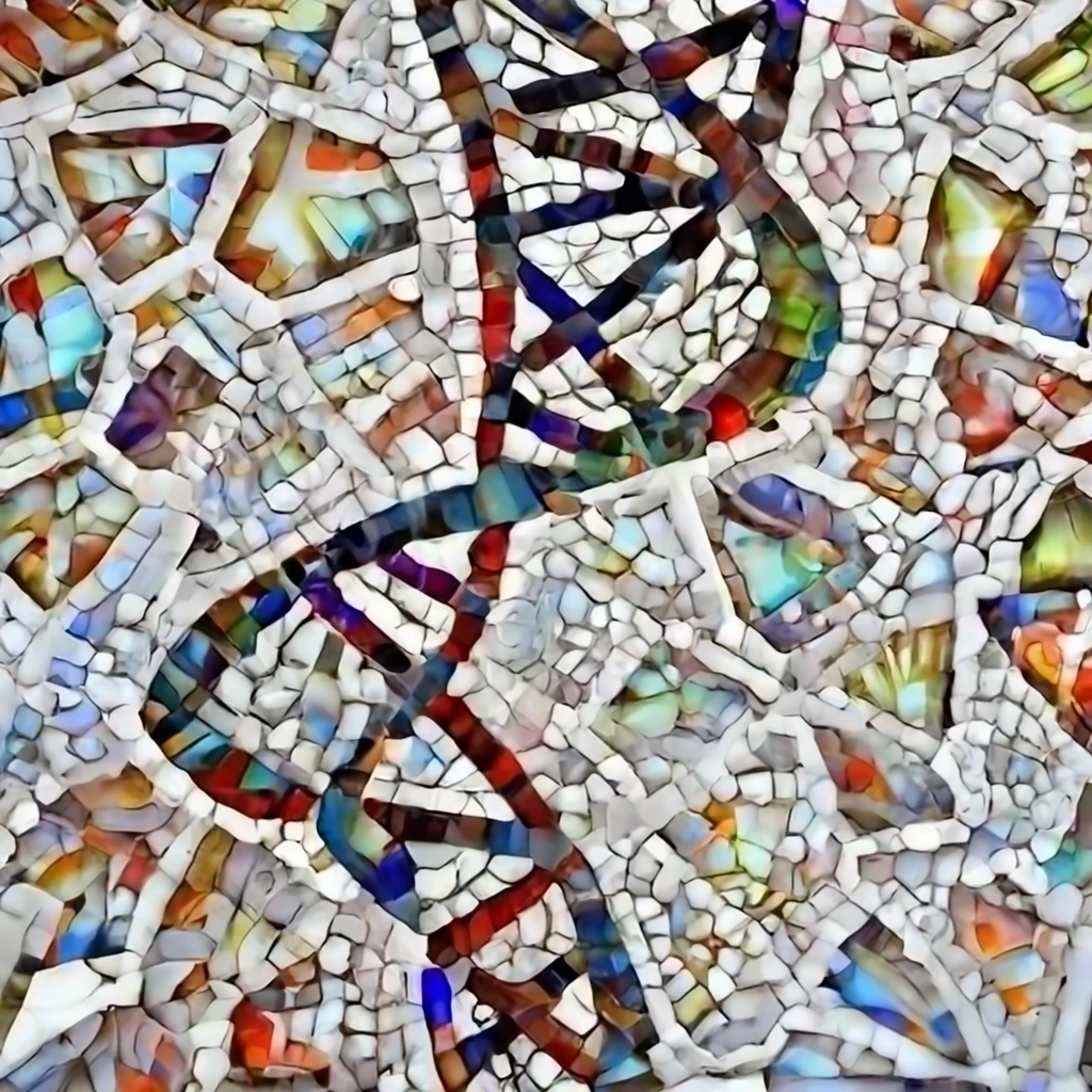Mosaic artwork of DNA helix on white background on Craiyon