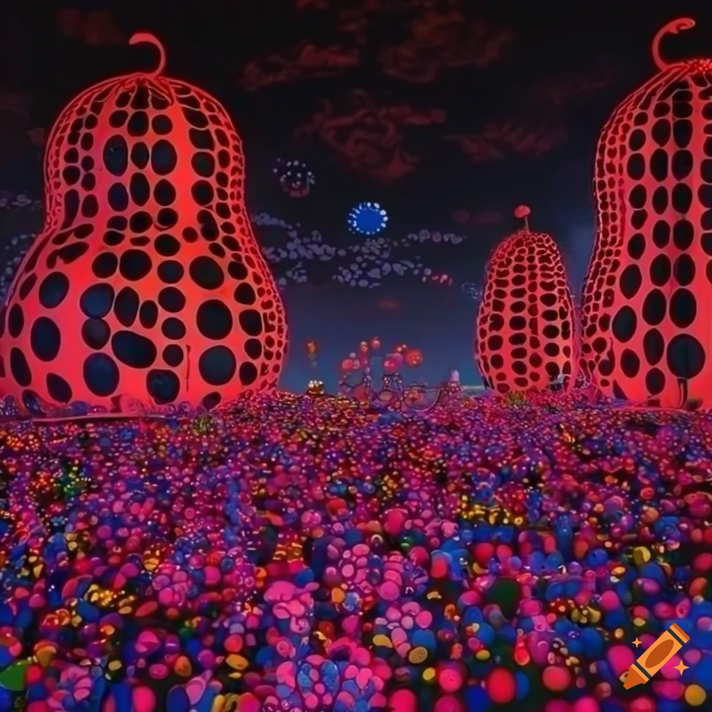 3D landscape inspired by Yayoi Kusama and Takashi Murakami on Craiyon