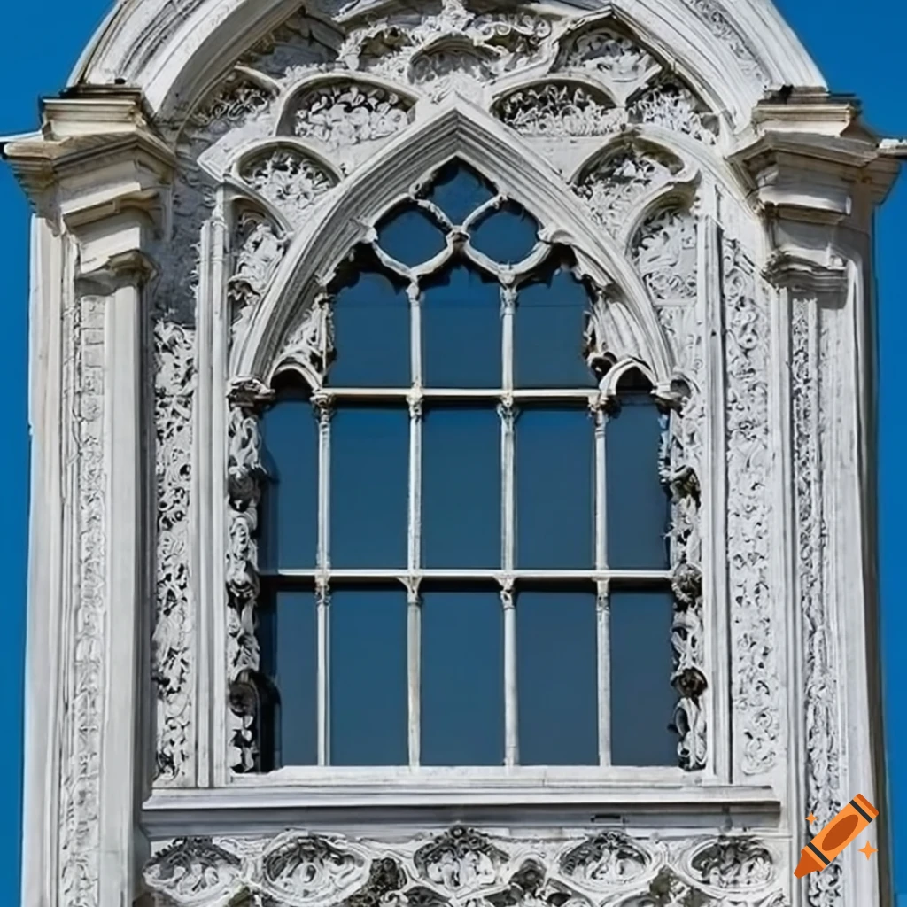 Dresden white gothic window in blue sky on Craiyon