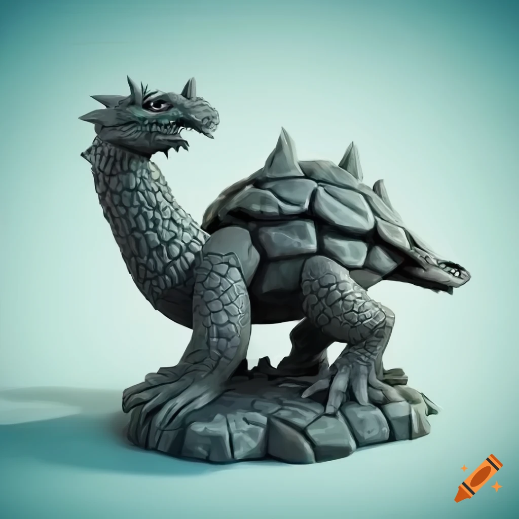 Stone dragon turtle statue in isometric game art on Craiyon