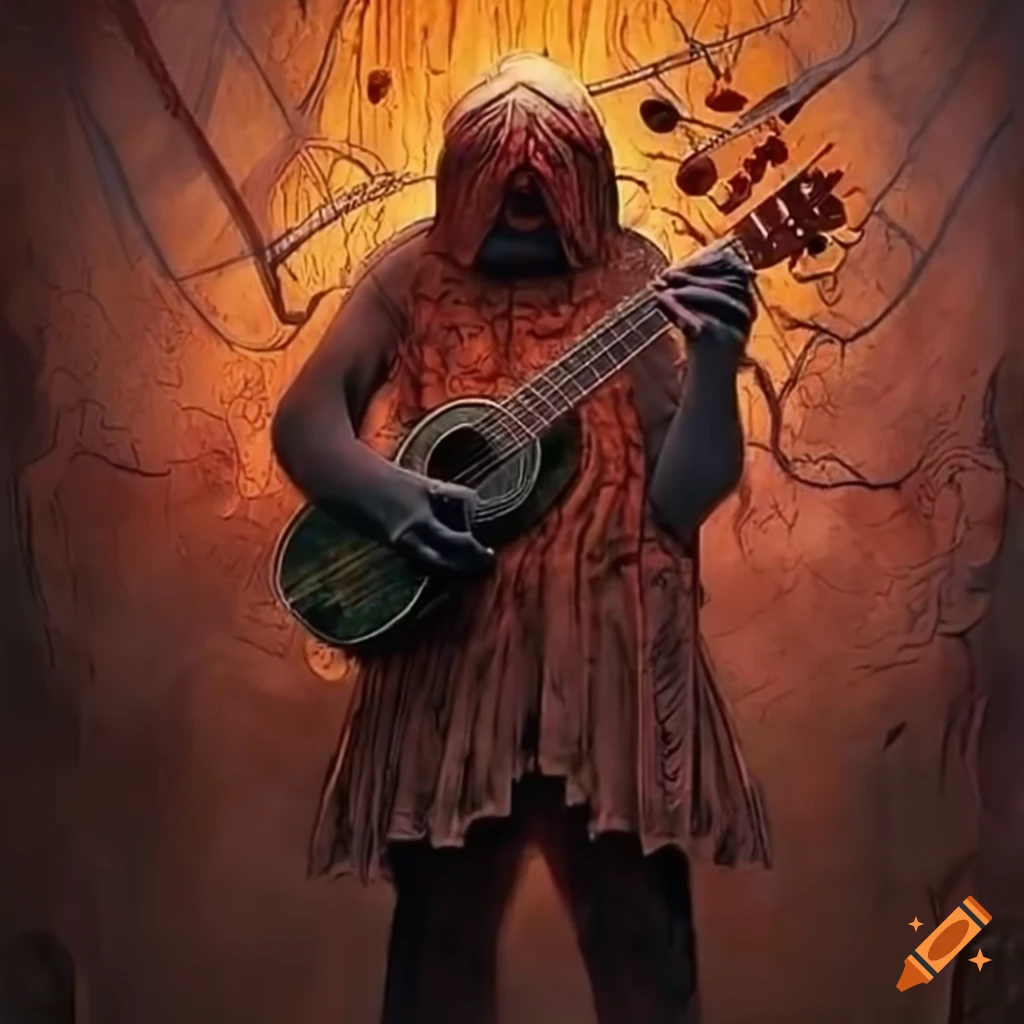Cursed ukulele with necronomicon design