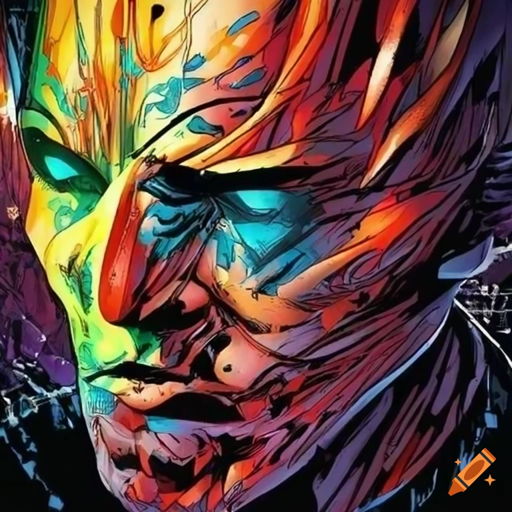 Comic book art of a villain fused with elementary particles