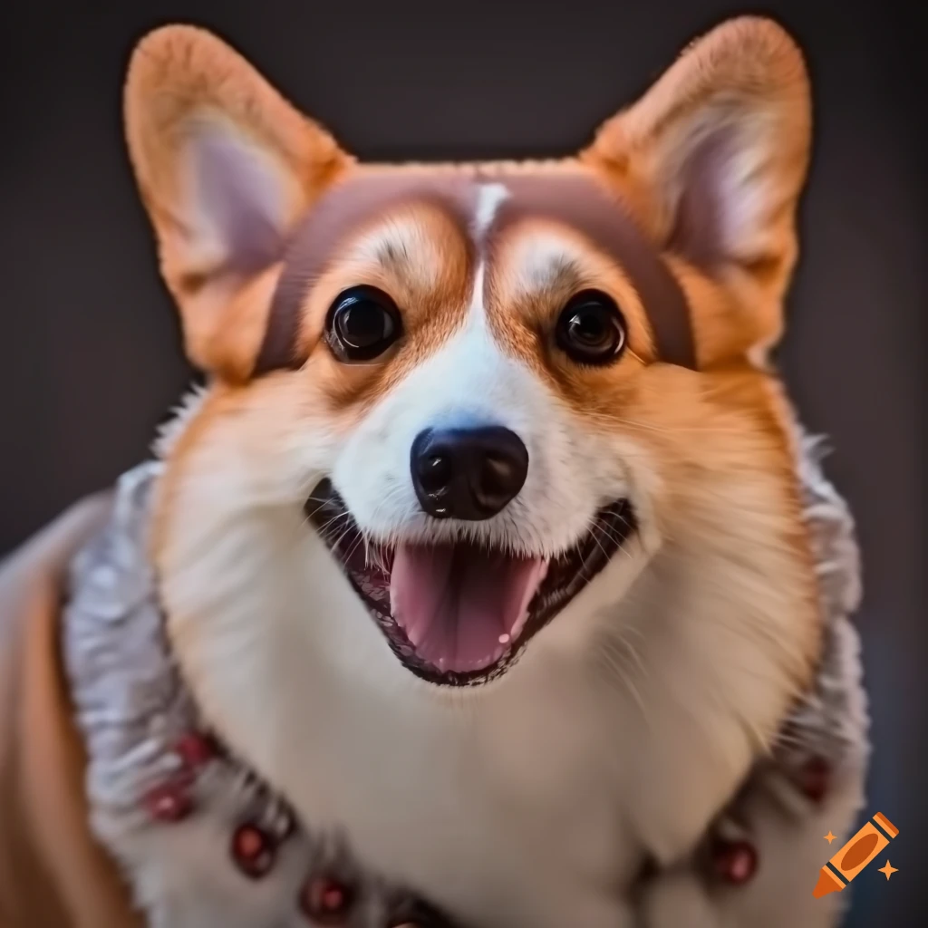 Photo of a crimson-colored Corgi with intense expression on Craiyon
