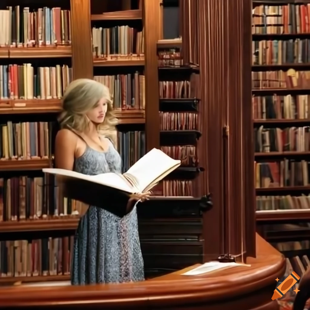 Taylor swift reading a novel in a library on Craiyon