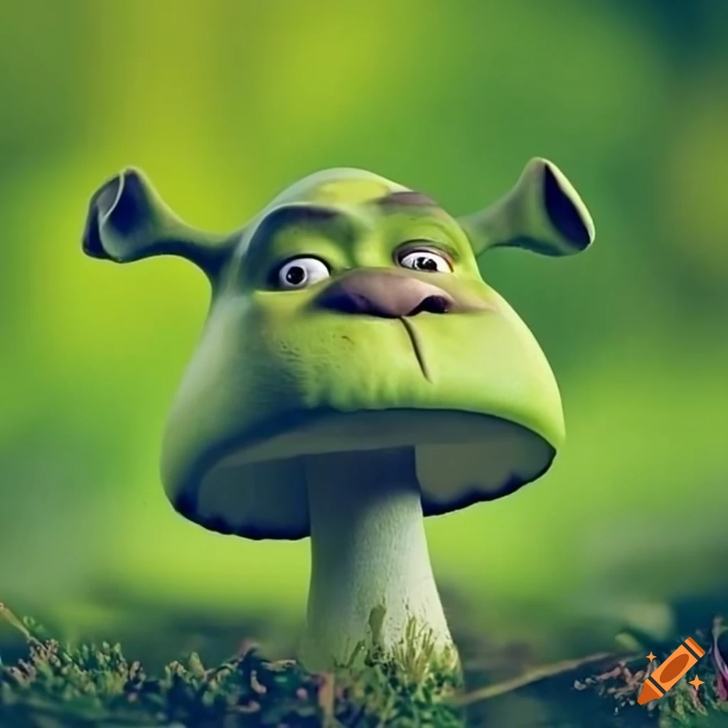 Green mushroom with shrek ears on Craiyon