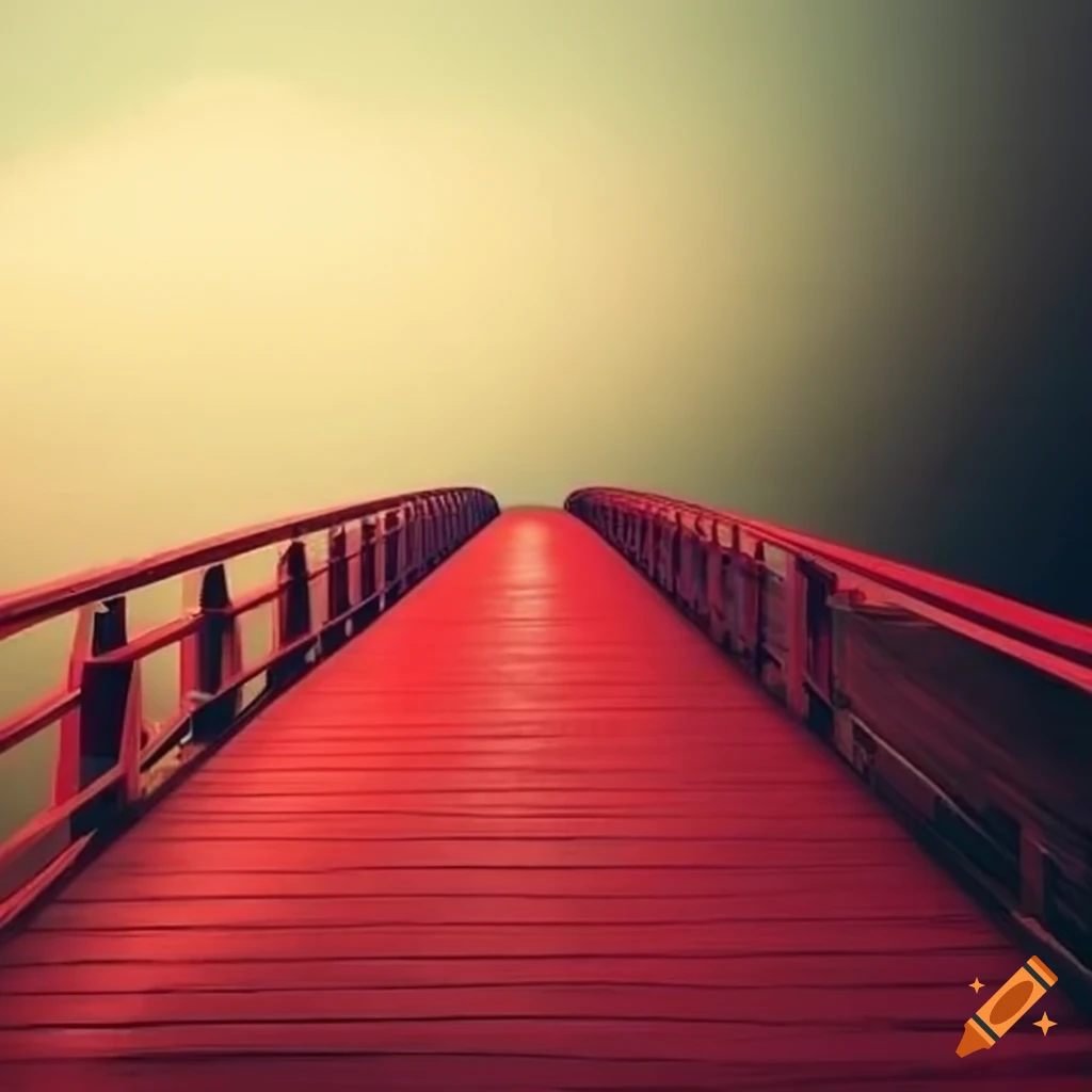 Red bridge with a melancholic atmosphere on Craiyon