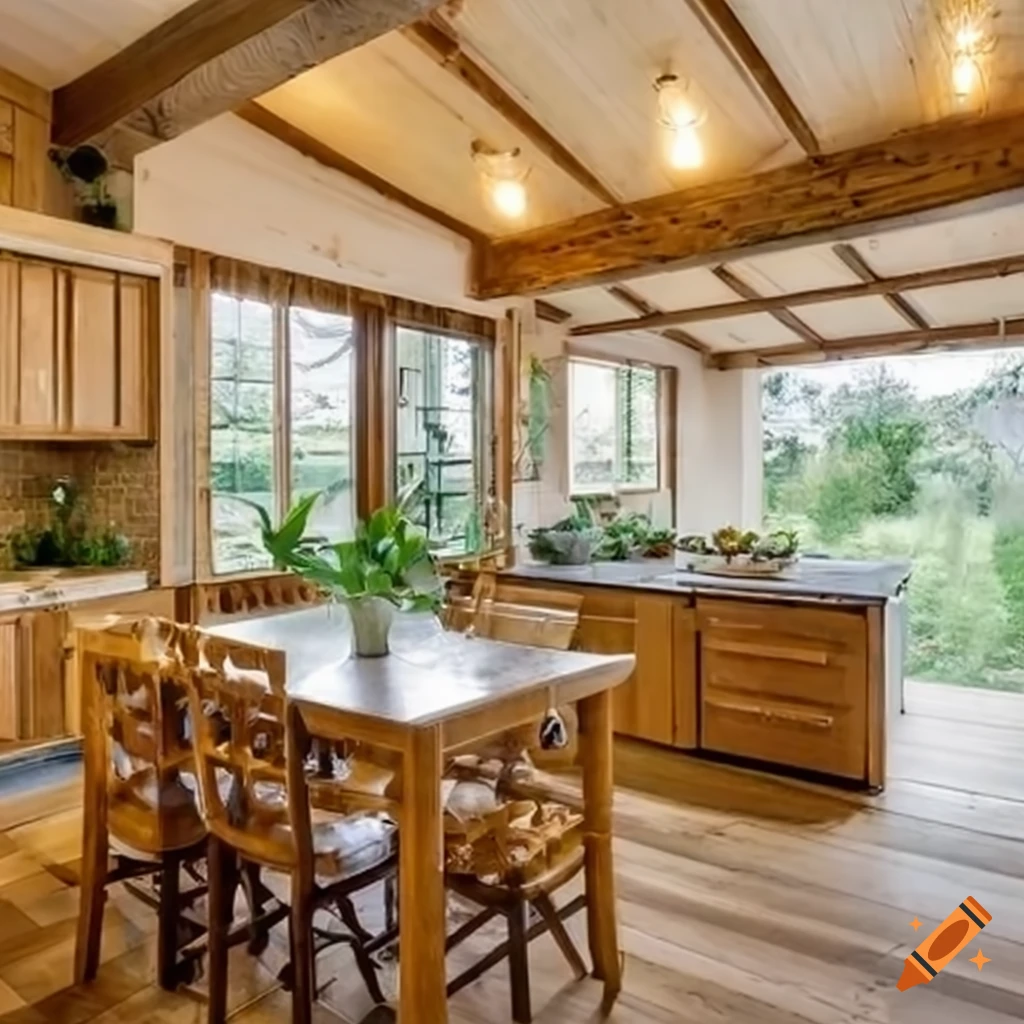 Cozy wooden kitchen with natural lighting on Craiyon