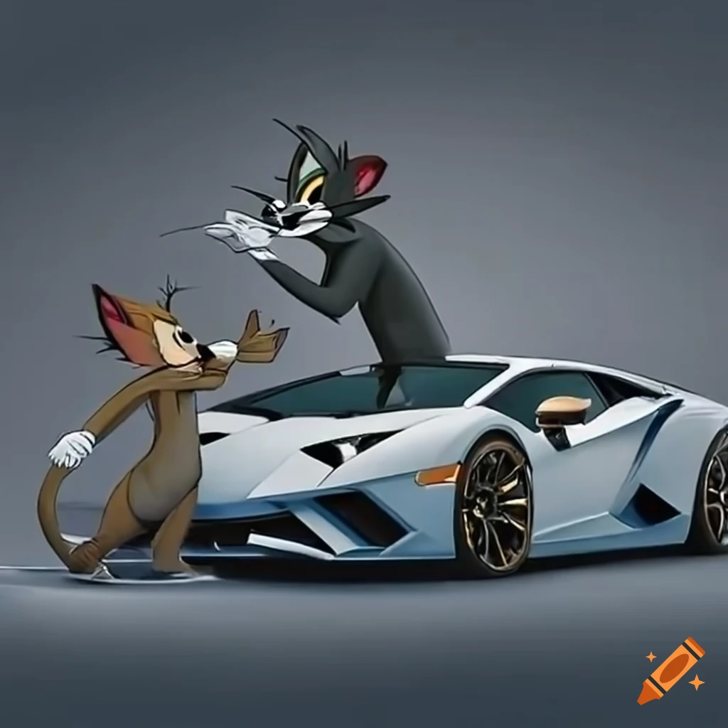 Tom and Jerry enjoying themselves in front of Lamborghini Aventadors on ...