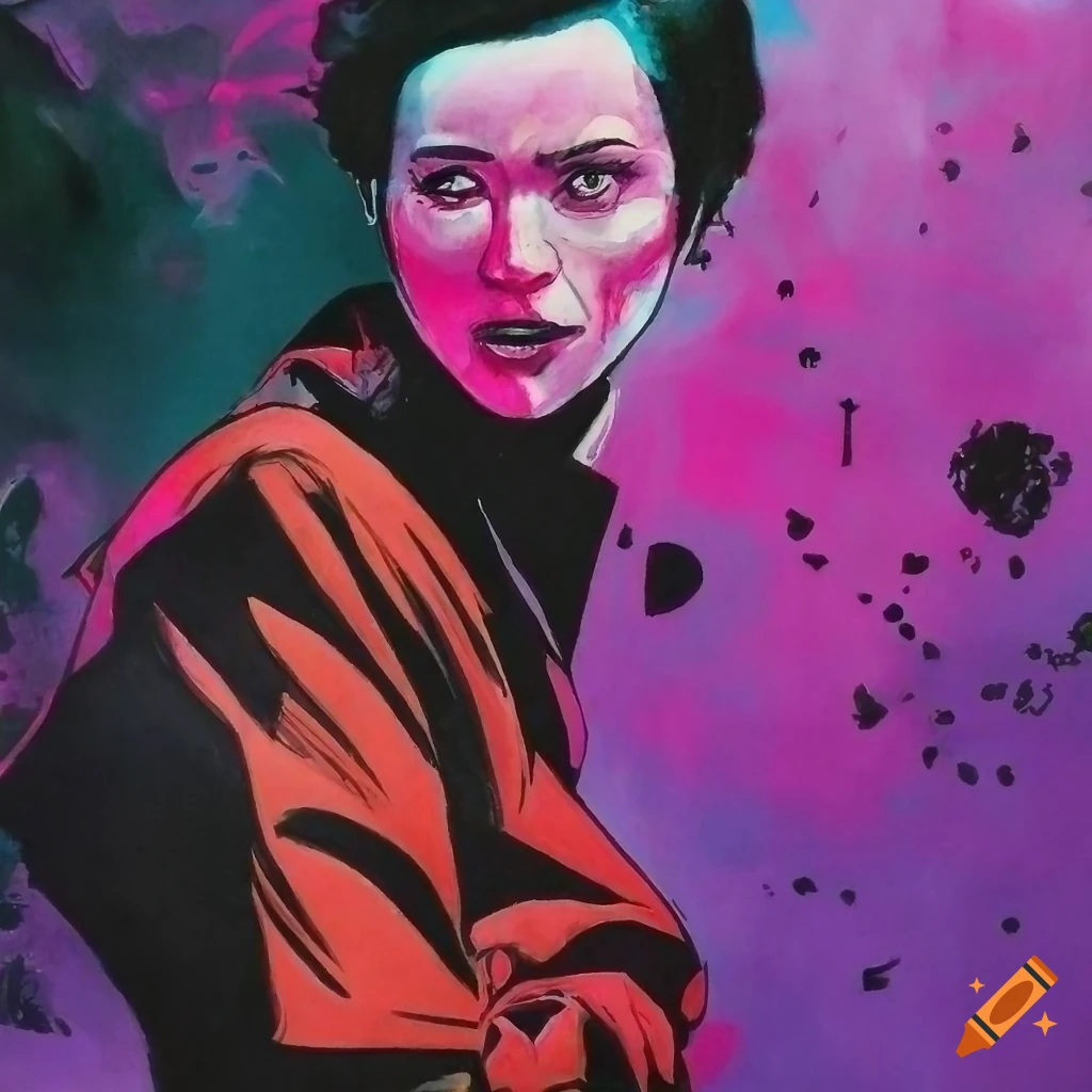 Neo-noir cyberpunk illustration with a pensive portrait on Craiyon