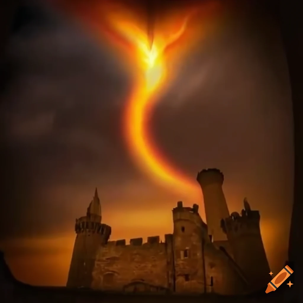 Dragon blowing a beam of light at a castle on Craiyon