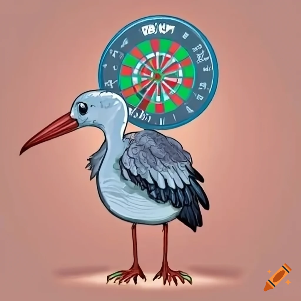 Funny drawing of a stork playing darts on Craiyon