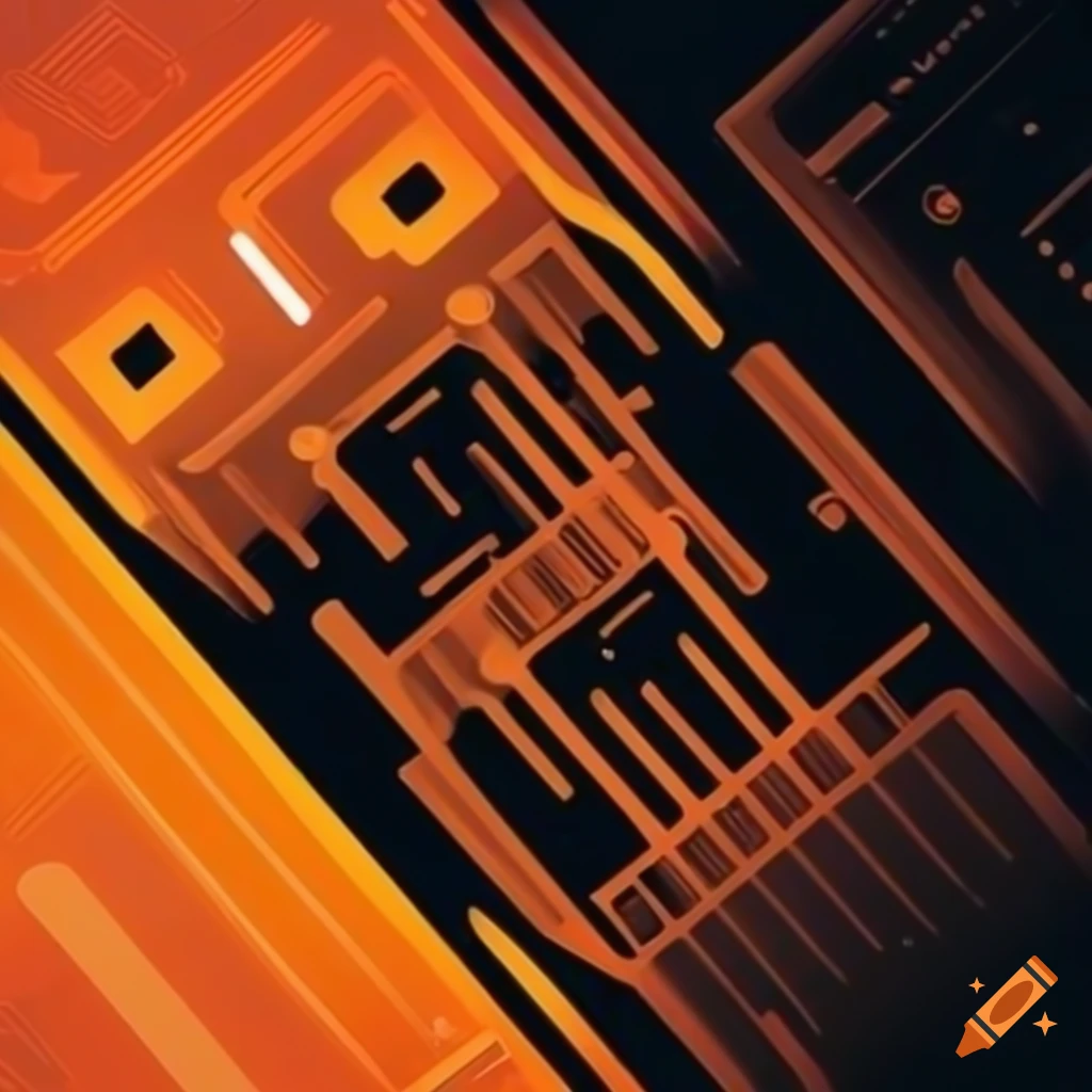 Abstract artwork of glowing orange circuit boards on Craiyon