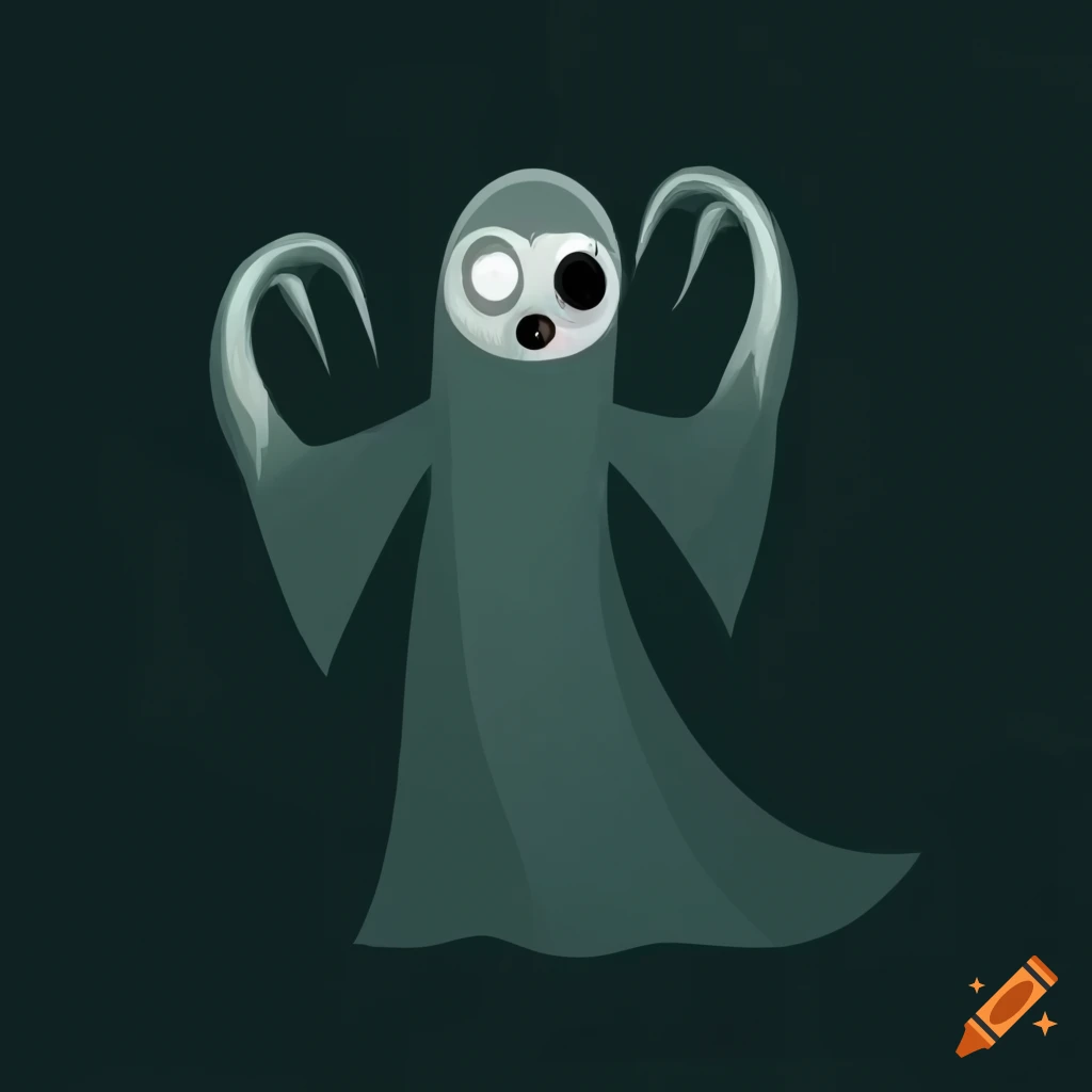 Eerie illustration of a ghost with white eyes and purple claws