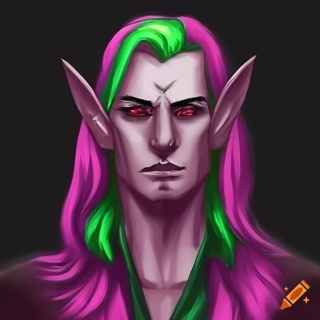 Illustration of an evil male elf scientist in dnd art style on Craiyon